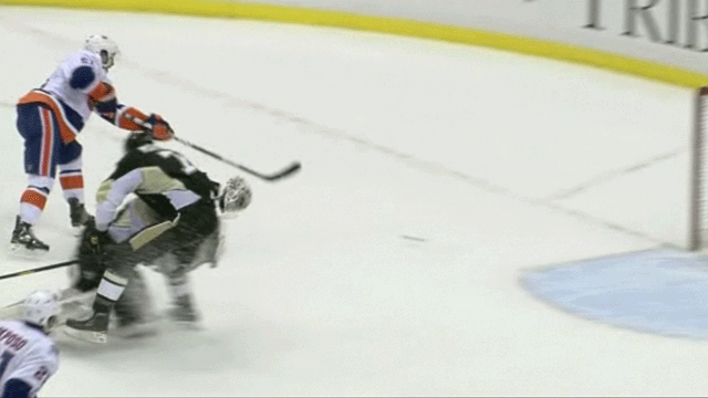 Watch: Pens’ Fleury hit hard by Martin
