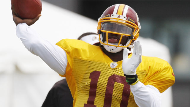 RG3 again in full uniform during warm-ups