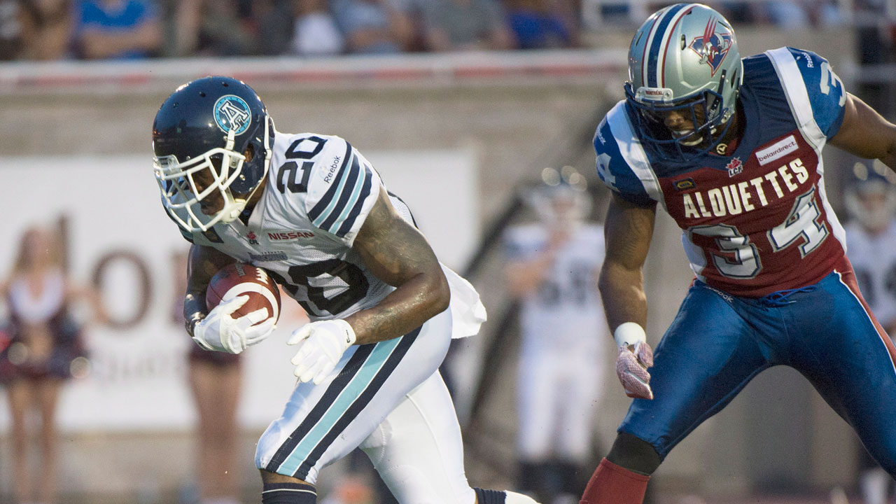 Slaton’s two TDs lead Argos rout’ of Alouettes