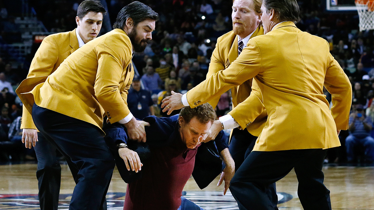 Will Ferrell rockets ball into cheerleader’s head