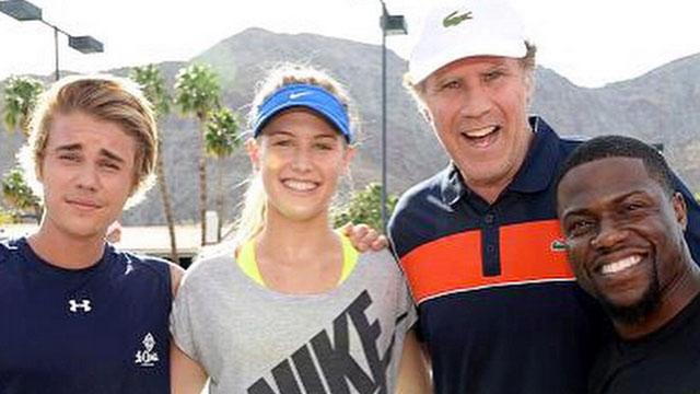 Bouchard plays mixed doubles with Justin Bieber