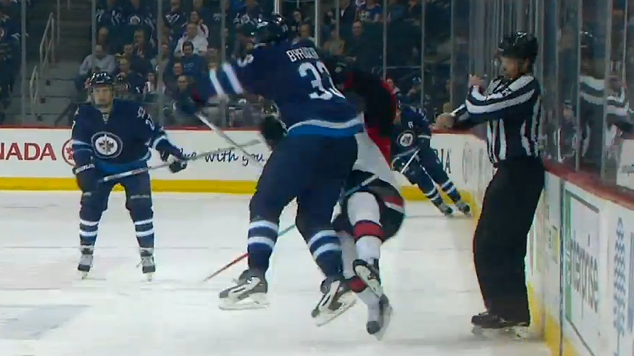 Mark Stone leaves game with chest injury after huge Byfuglien hit