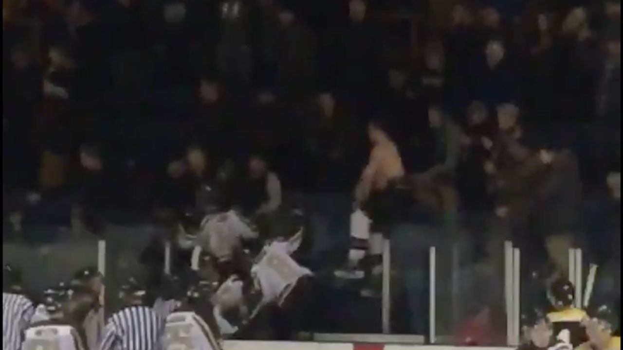 Watch: Security cam footage captures massive hockey brawl
