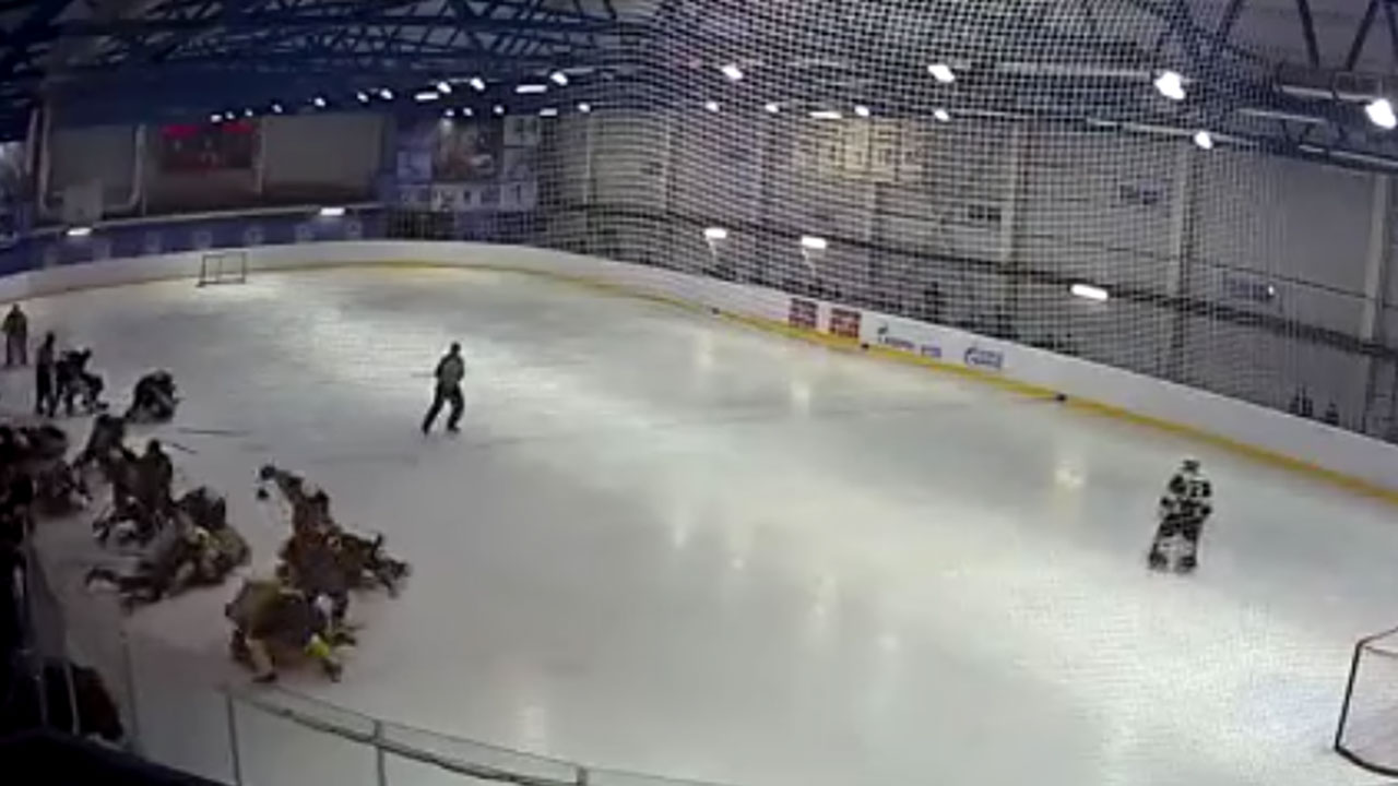 Watch: Security cam footage captures massive hockey brawl