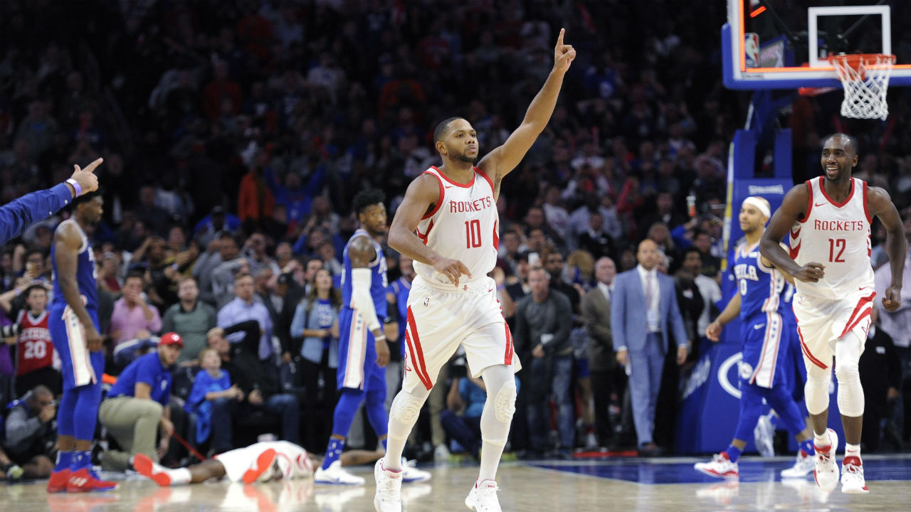 Eric Gordon hits 3 at the buzzer to lift Rockets past 76ers