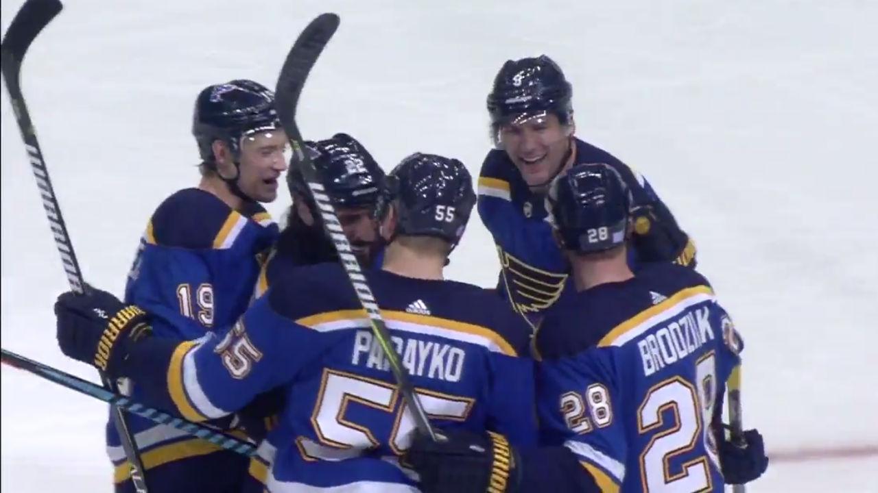 Blues’ Upshall finishes of pretty passing play to beat Oilers’ Brossoit