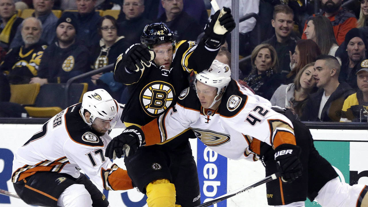 Bruins’ David Backes knocked out of game after hit from Ducks’ Nick Ritchie