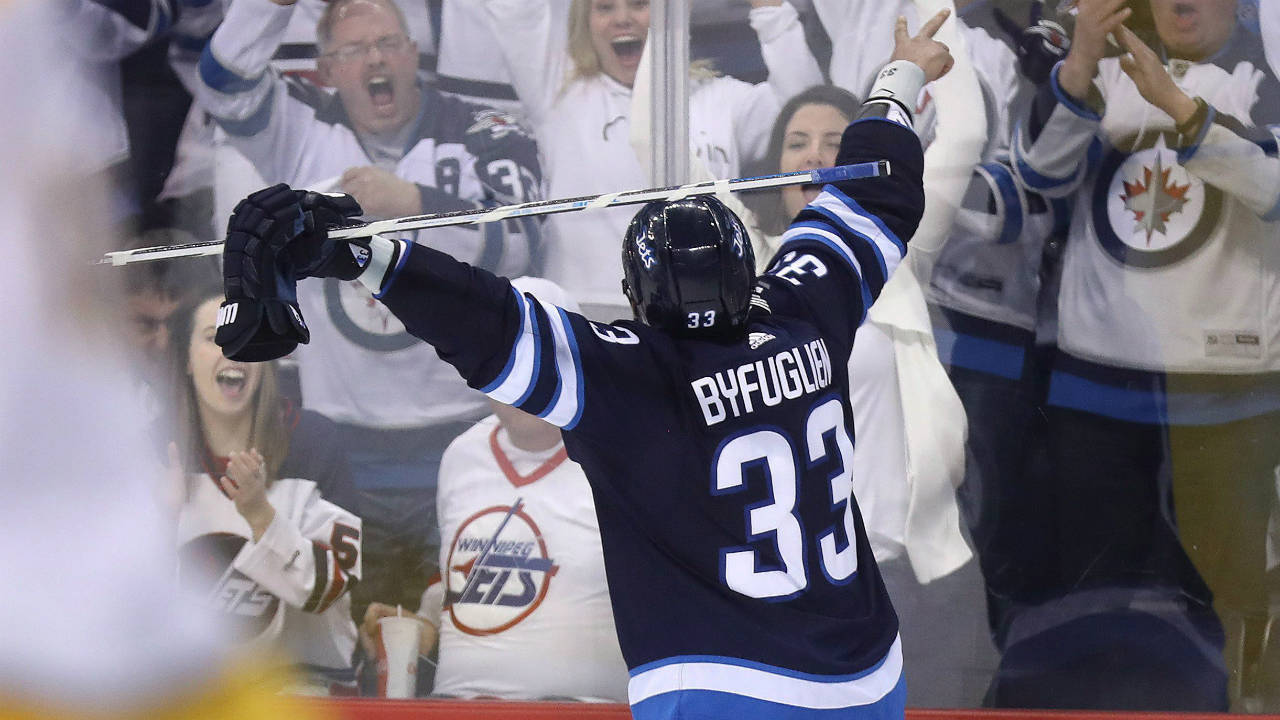 Dustin Byfuglien is taking over Round 2 for the Jets