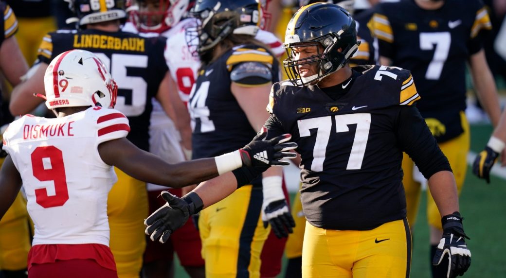 Canadian Alaric Jackson performs for NFL scouts at Iowa's pro day