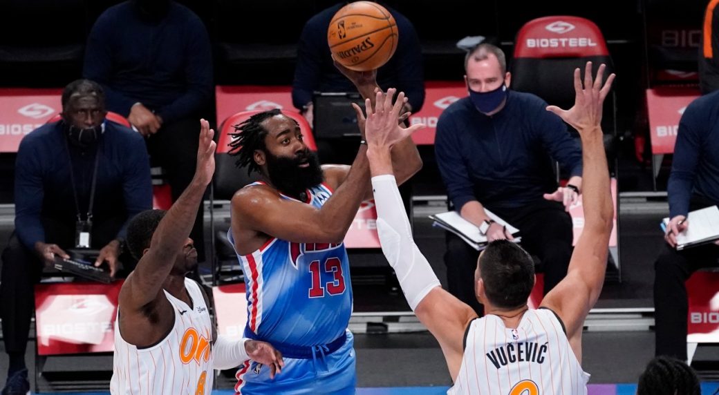 Harden debuts with triple-double as Nets beat Magic