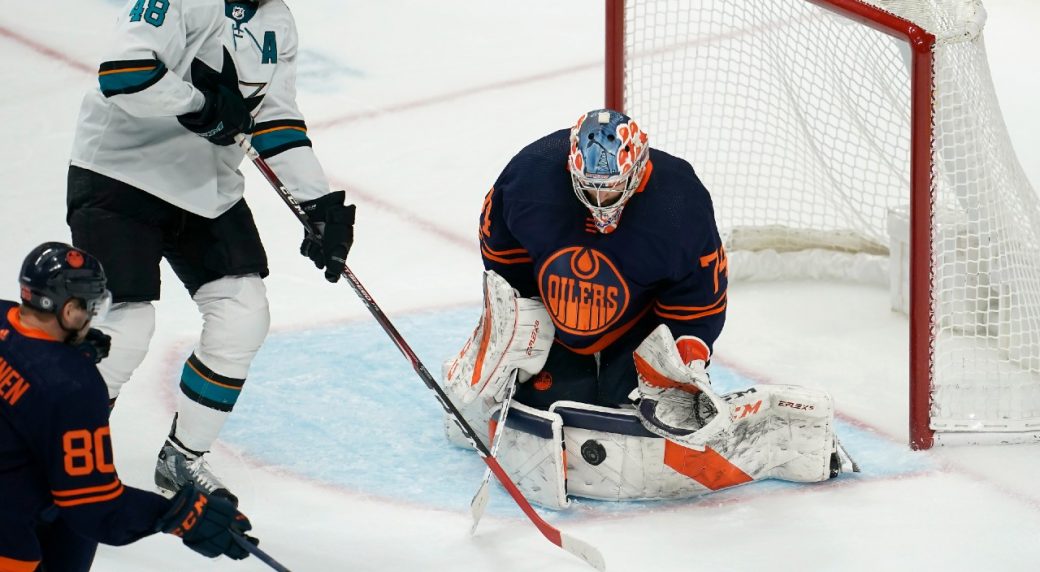 Skinner makes 20 saves for first shutout as Oilers blank Sharks