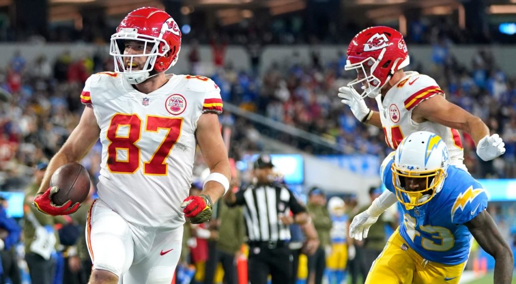 Kelce scores three touchdowns, Chiefs rally past Chargers