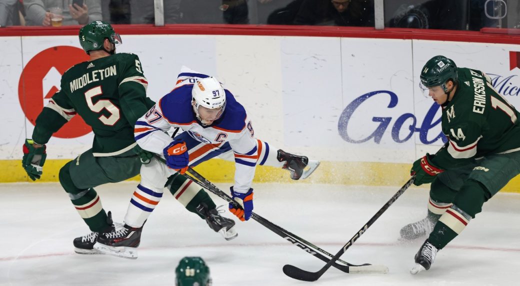 Oilers' win streak halted with loss to Wild