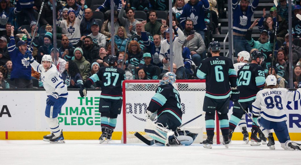 Giordano makes history, Matthews scores two as Maple Leafs rout Kraken