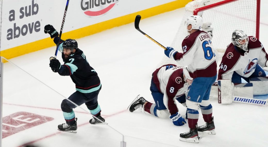 Eberle's OT winner lifts Kraken past Avalanche to even series at 2-2