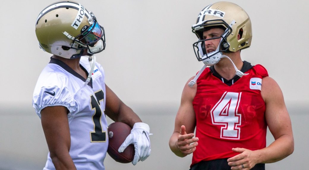 Saints' Thomas returns for voluntary practices, praises new QB Carr