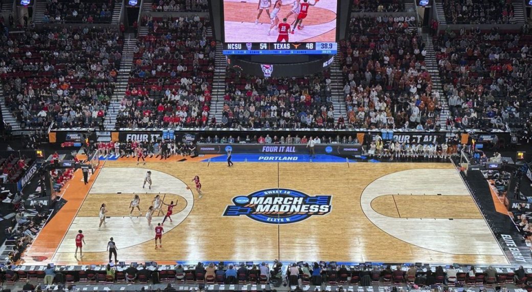 Women's March Madness court in Portland installed with different 3 ...