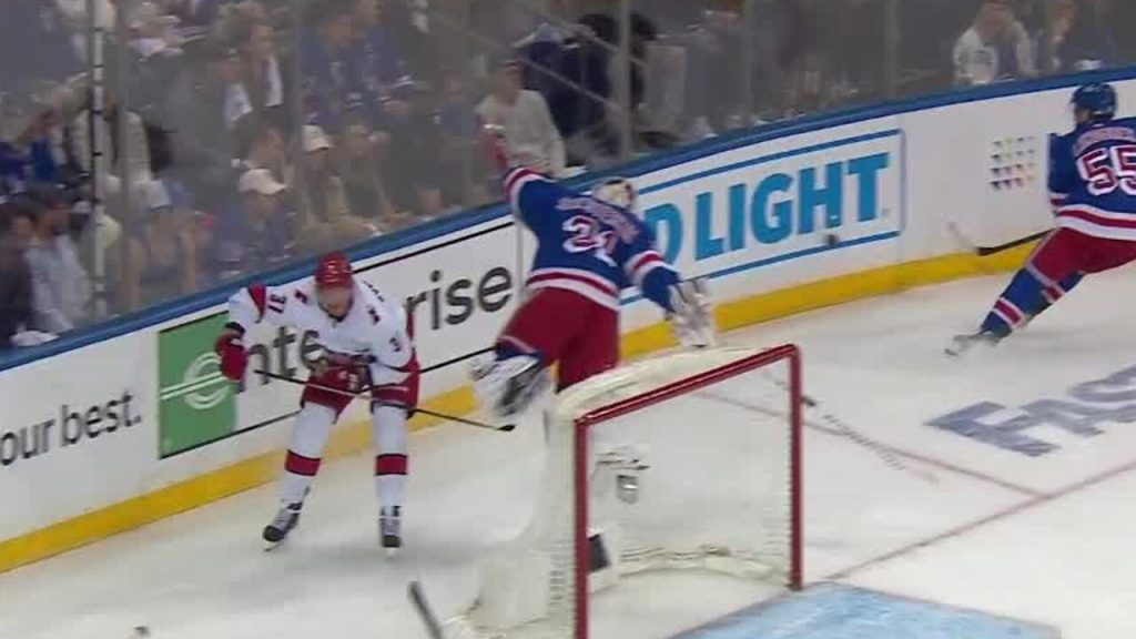 Scrum ensues after Hurricanes’ Svechnikov trips Shesterkin behind net