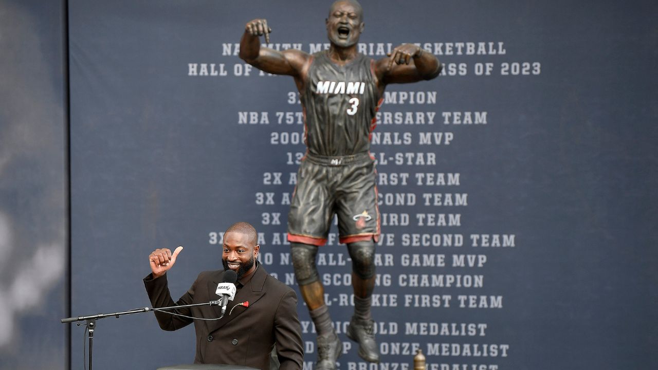 Heat unveil statue of Dwyane Wade outside the front of team’s arena