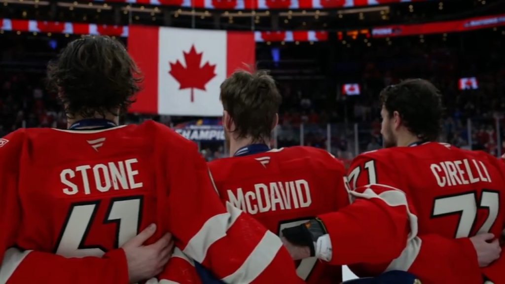 Team Canada sings national anthem after winning 4 Nations Face-Off