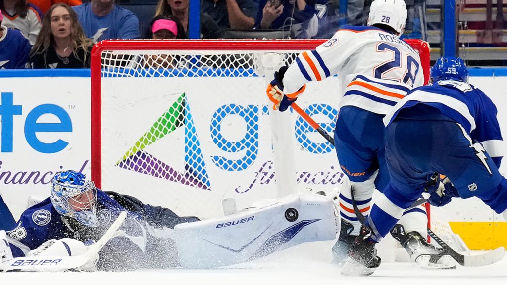 Lightning’s Vasilevskiy stuns Oilers with kick save to setup OT winner
