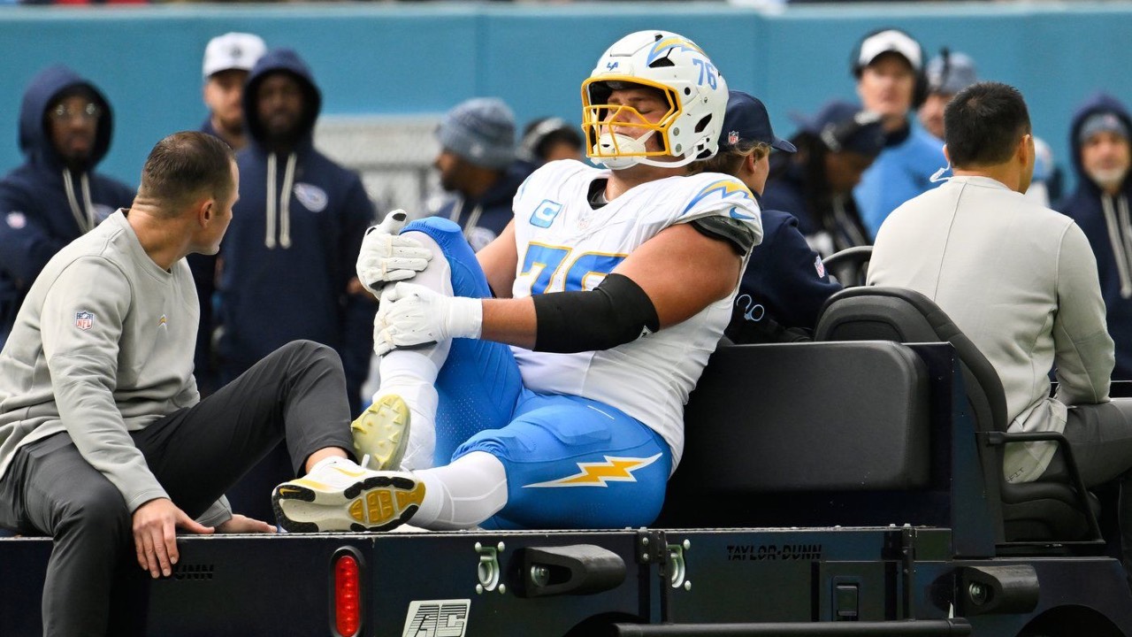 Chargers' Joe Alt carted off field with ankle injury against Titans ...