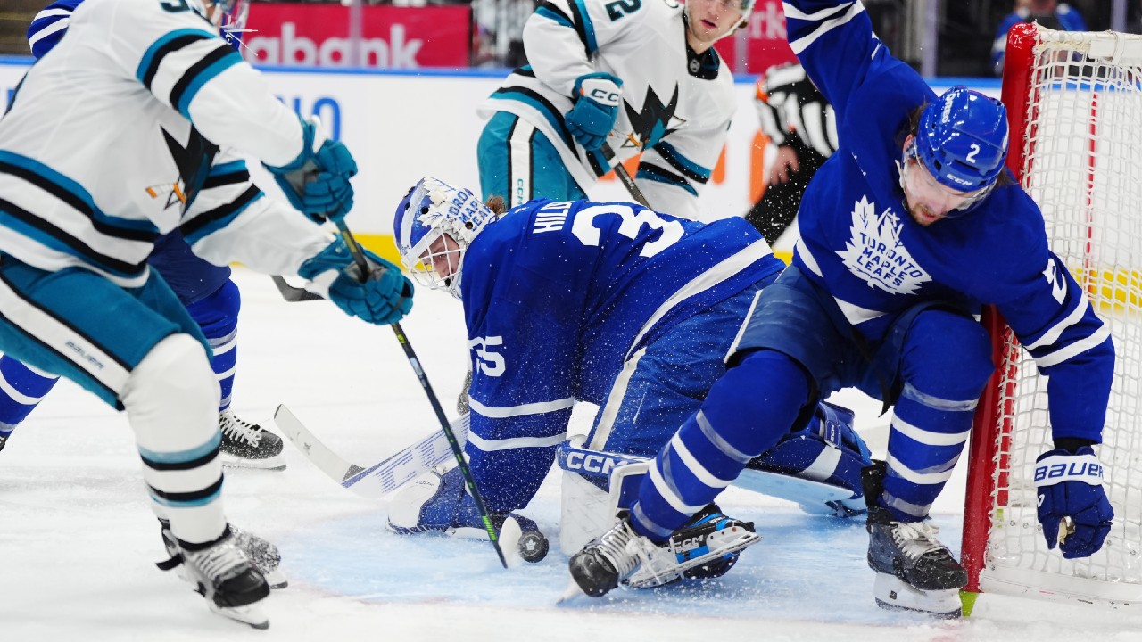 Maple Leafs blow late lead, lose to Sharks in OT after review ...